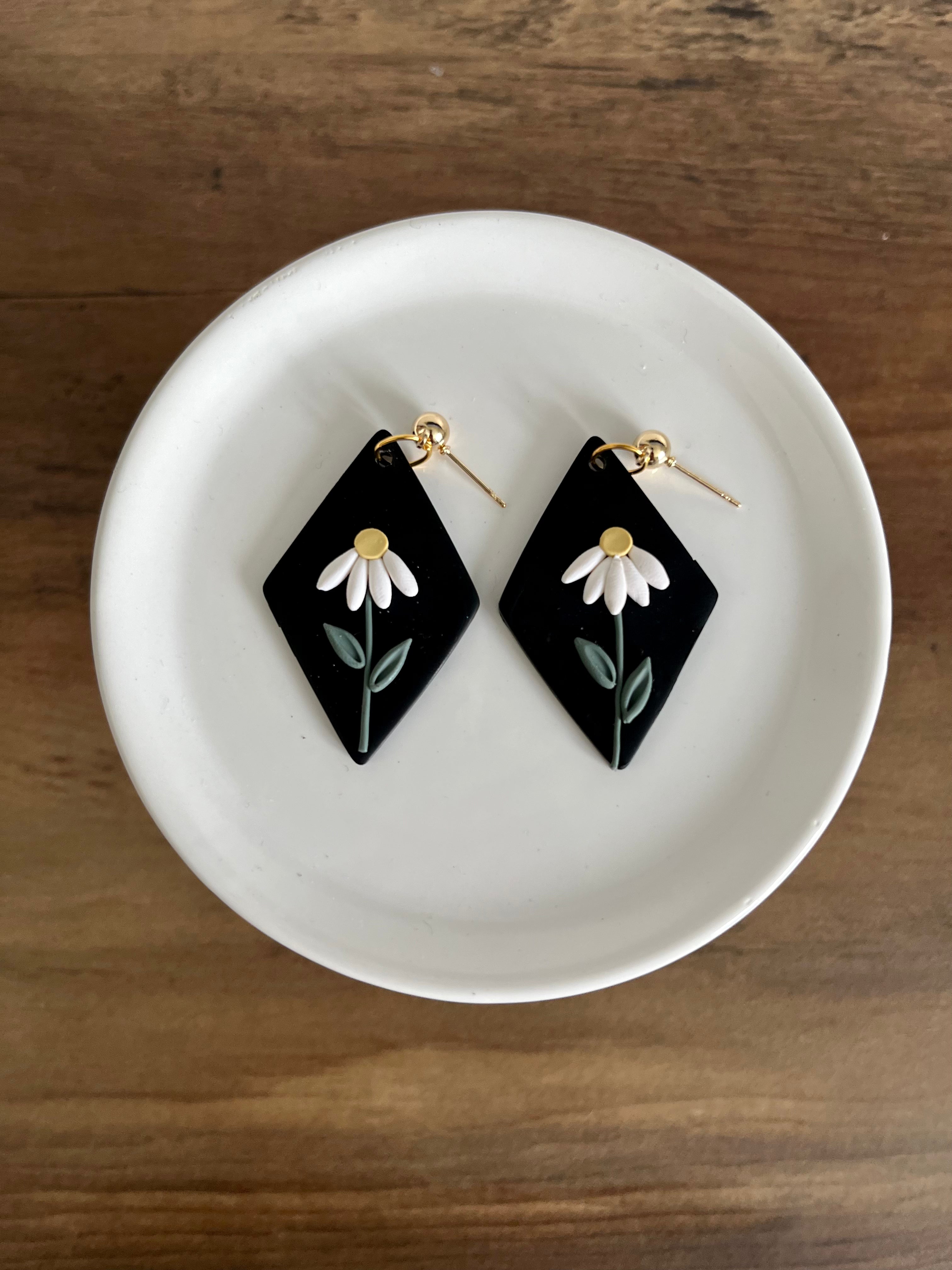 Large Black Daisy Dangles – Noble Earring Co. LLC